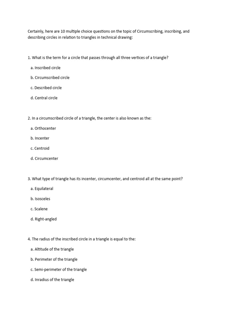 Circles and Triangles Objective Questions | PDF | Triangle | Circle