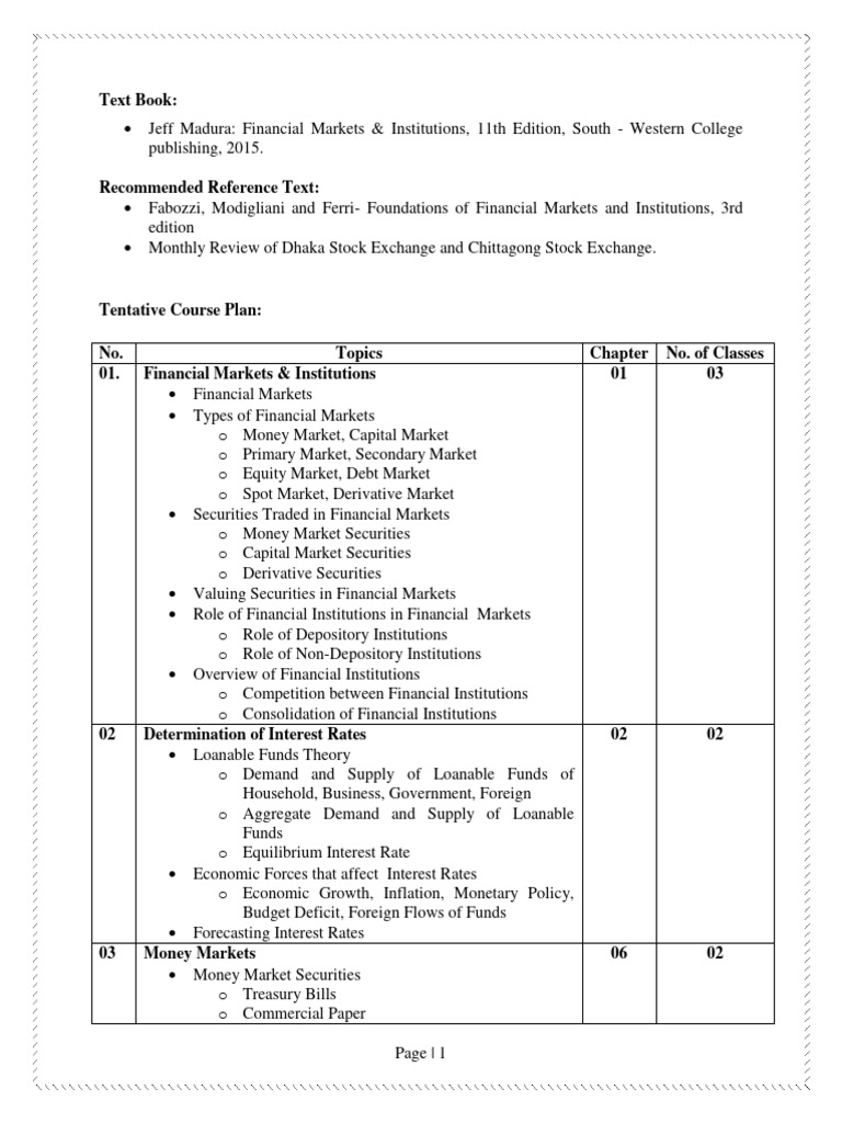 FNB 302 - Financial Markets Course Outline | PDF | Bonds (Finance ...