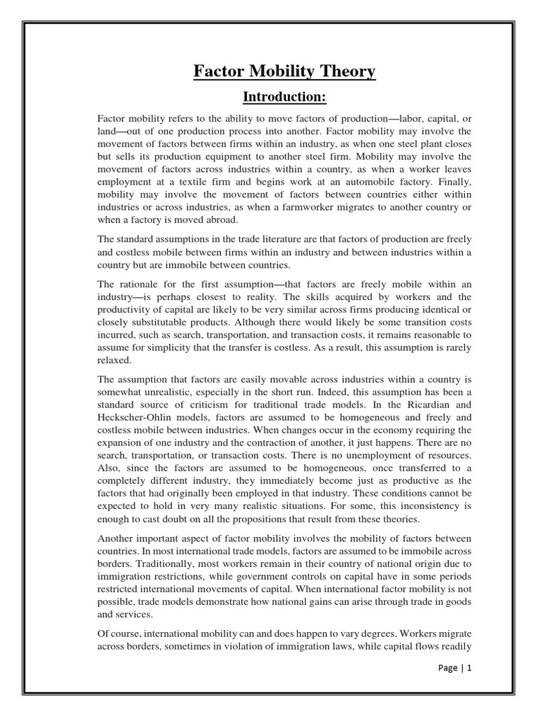 Factor Mobility Theory | PDF | Cost Of Living | Labour Economics