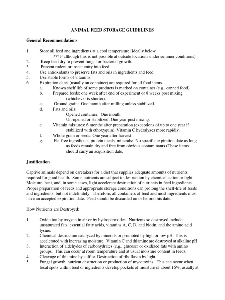 Animal Feed Storage Guidelines | PDF | Shelf Life | Nutrients