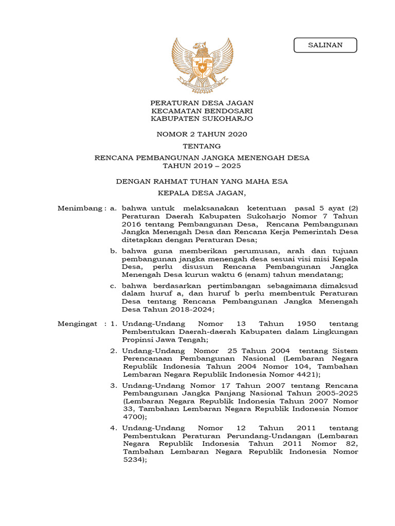Rencana Pembangunan Desa Jagan 2019-2025 | PDF