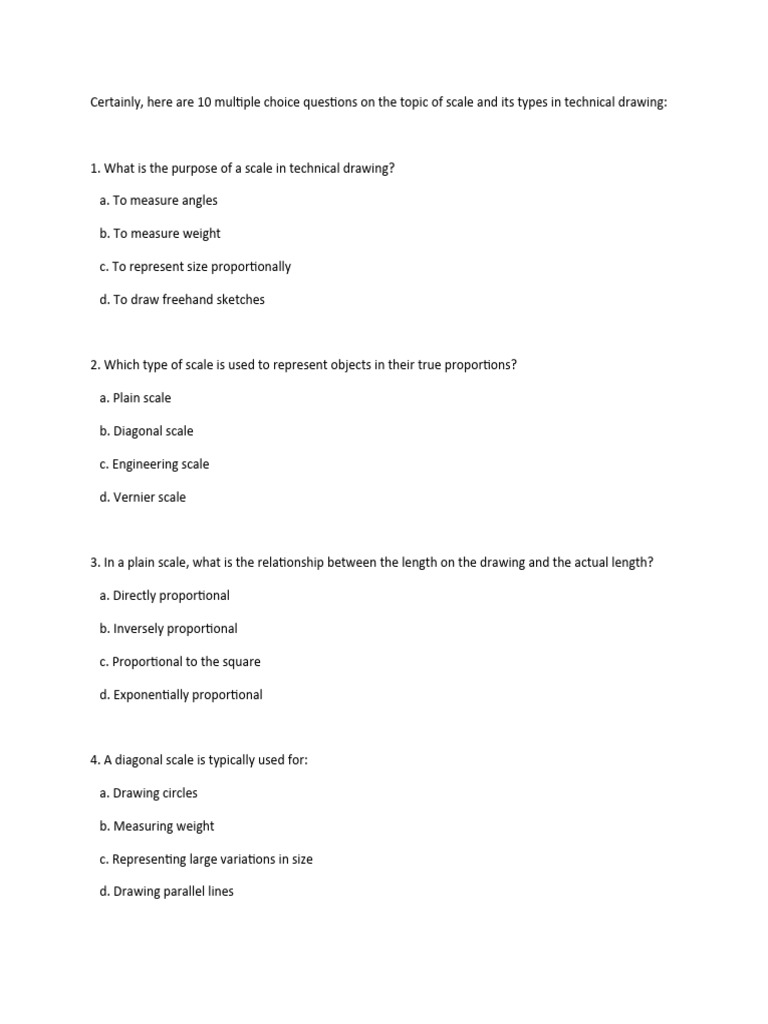 Scale and It's Types Objective Questions | PDF | Drawing | Technical ...