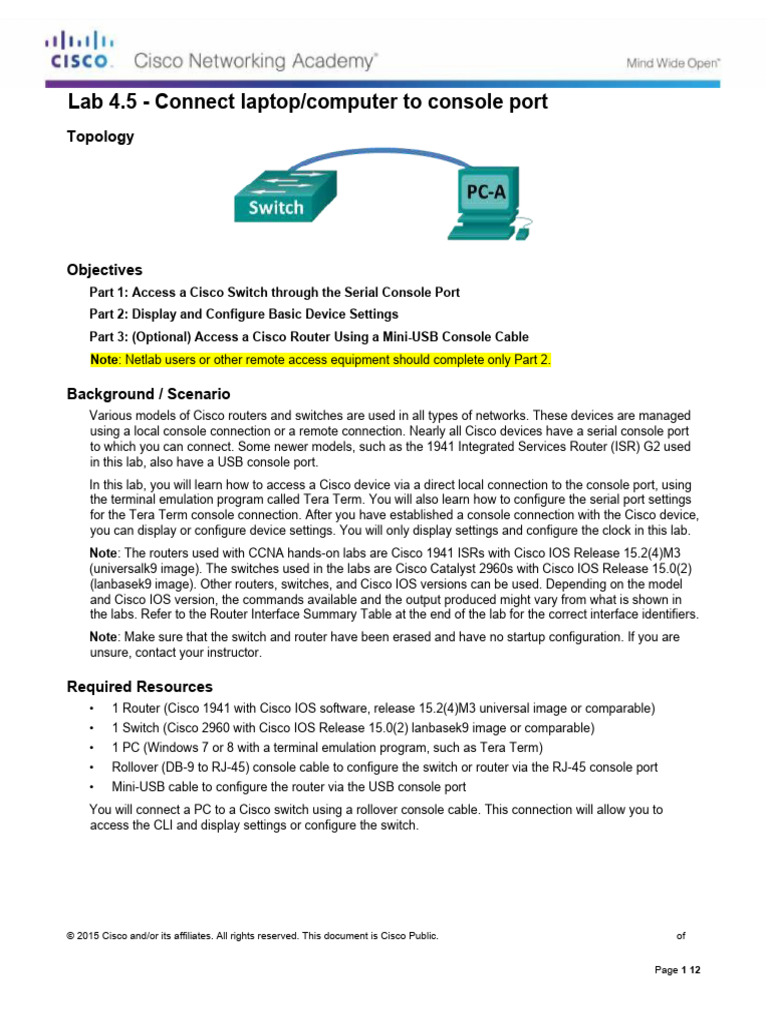 4-5-1 - Lab - Connect Laptop or Computer To Console Port | PDF | Command Line Interface | Usb