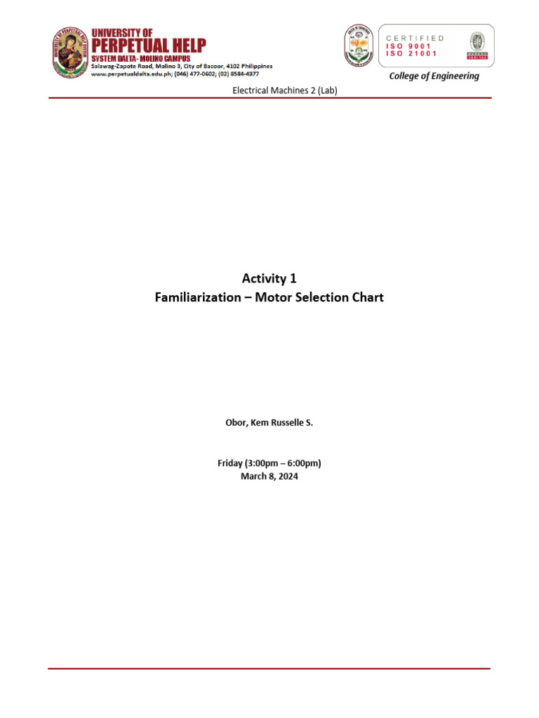 Activity 1 (Familiarization-Motor Selection Chart) | Download Free PDF ...