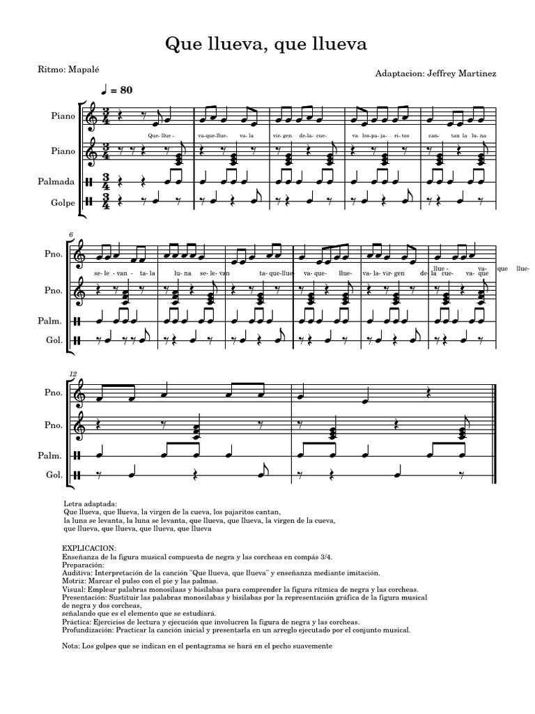 Que Llueva, Que Llueva | PDF | Composiciones Musicales | Notación