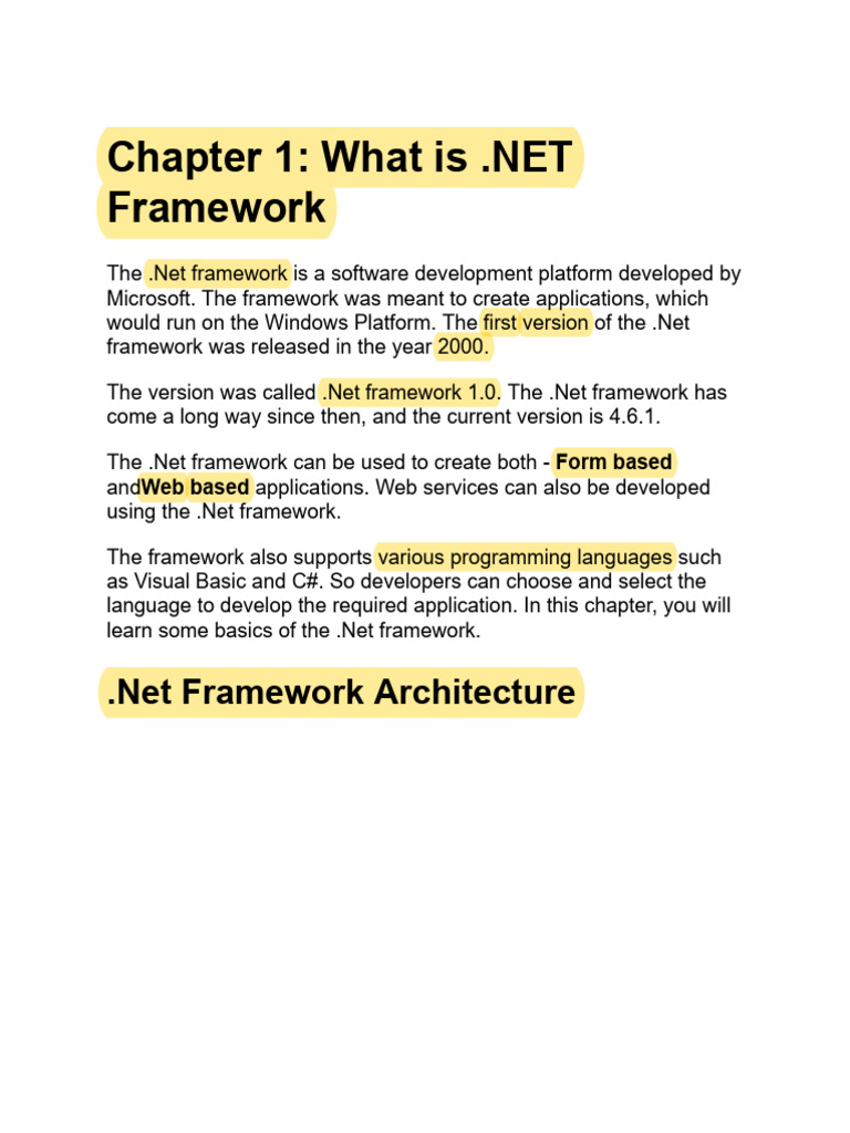 Chapter-1 - What Is .NET Framework - Noted | Download Free PDF | C Sharp (Programming Language ...