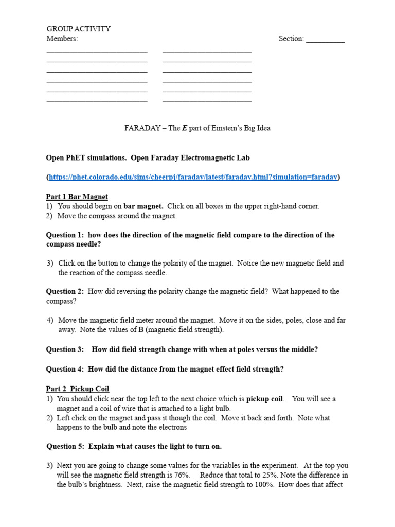 Faraday's Law Lab Activity Guide | PDF | Magnet | Magnetic Field