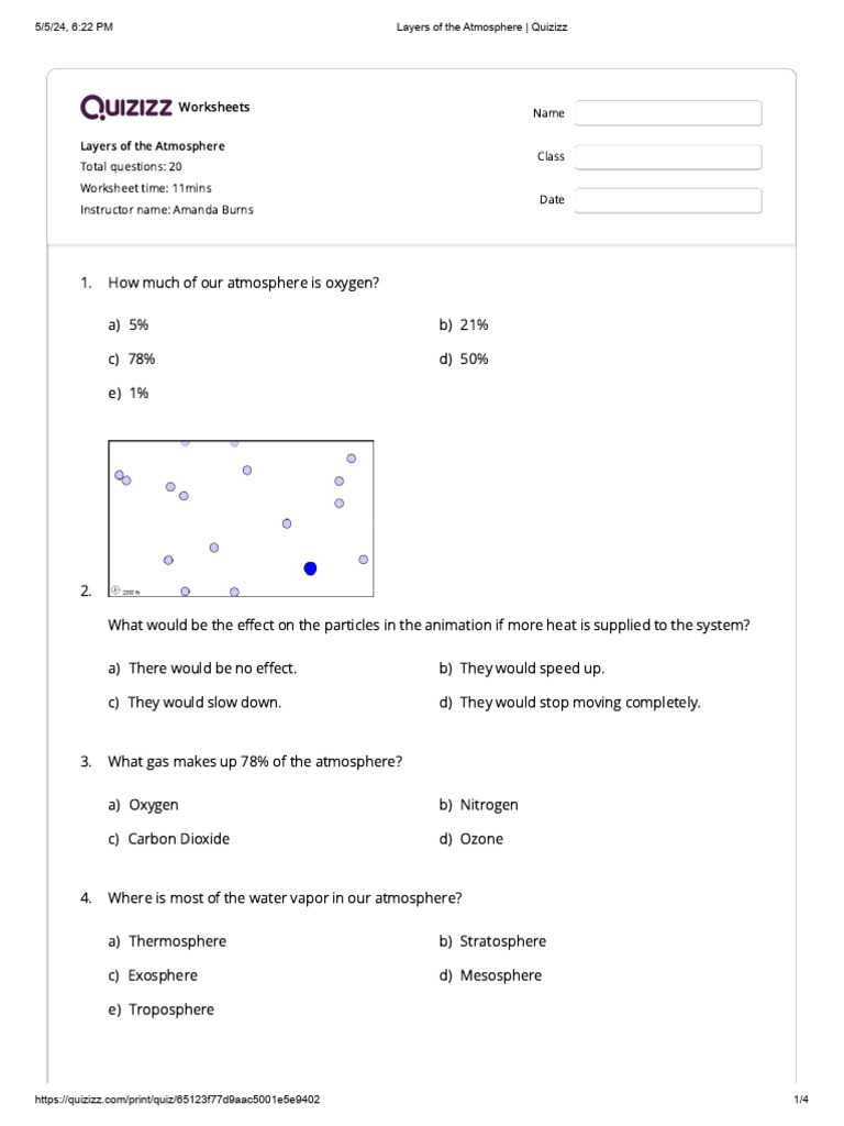 Layers of the Atmosphere Worksheet | PDF | Atmosphere Of Earth | Atmosphere