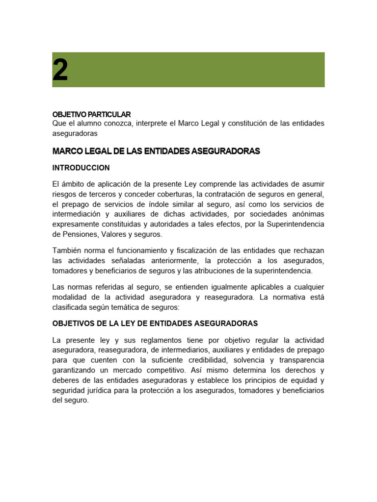 UNIDAD 2 MARCO LEGAL DE LAS ENTIDADES ASEGURADORAS | PDF | Seguro | Reaseguro