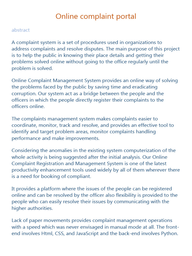 Online Complaint Management System | PDF | Computers