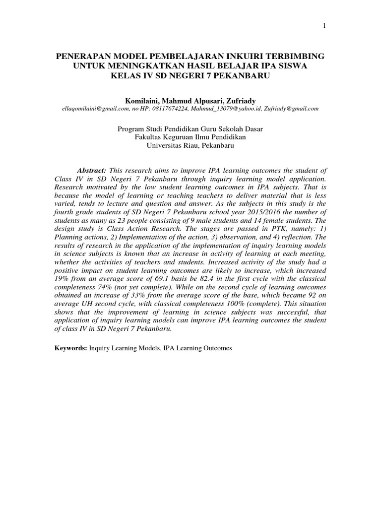 Penerapan Model Pembelajaran Inkuiri Terbimbing Untuk Meningkatkan Hasil Belajar IPA Siswa Kelas ...