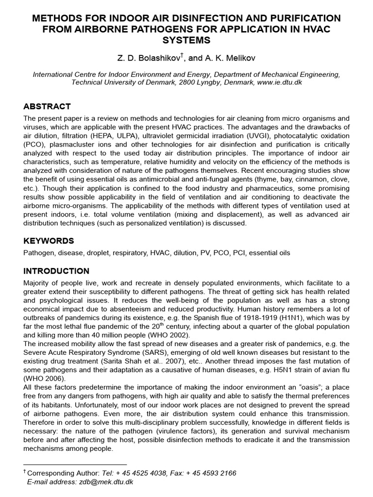 Methods For Indoor Air Disinfection and Purification From Airborne ...