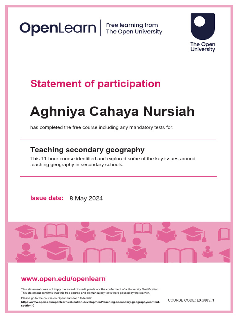 Award Certificate - Teaching Secondary Geography | PDF | Geography ...