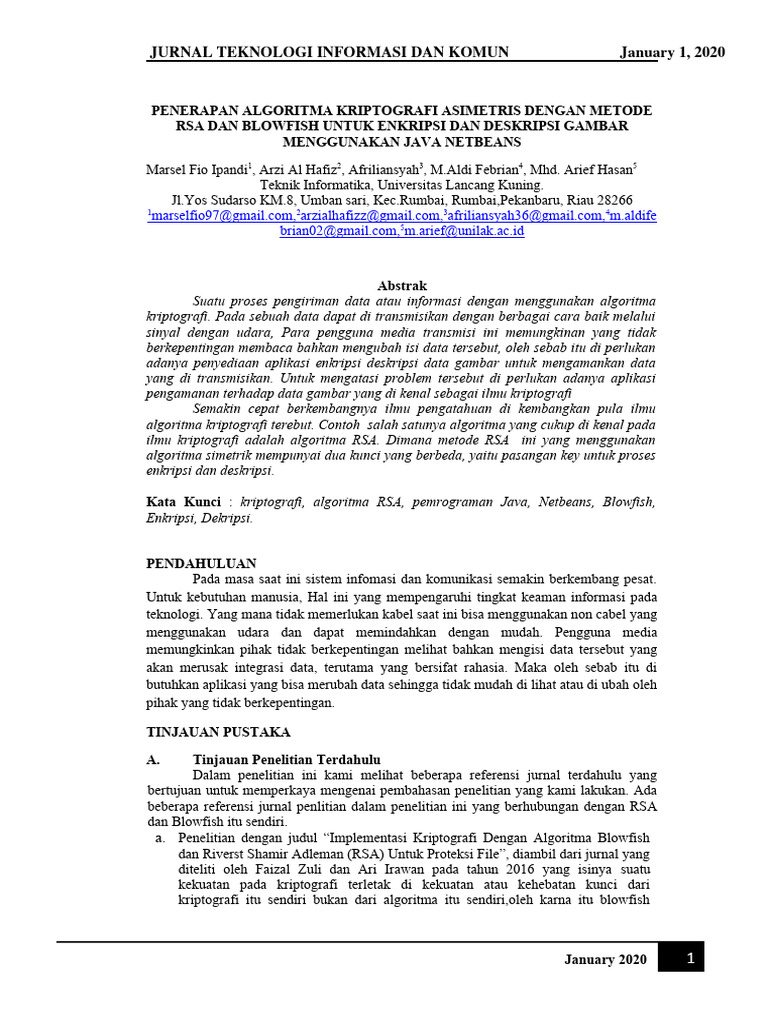 Jurnal Teknologi Informasi Dan Komunikasi January 1, 2020: M.aldife M.arief@unilak - Ac.id | PDF