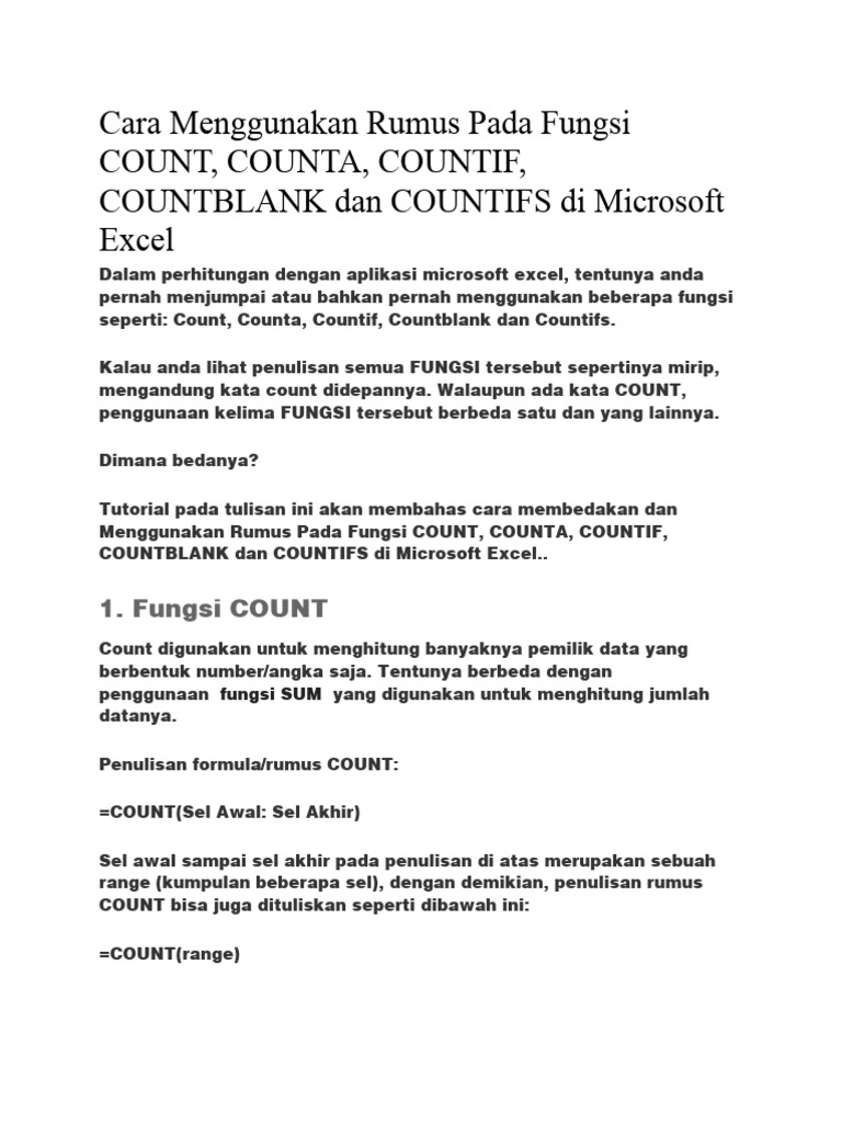 Cara Menggunakan Rumus Pada Fungsi COUNT | PDF