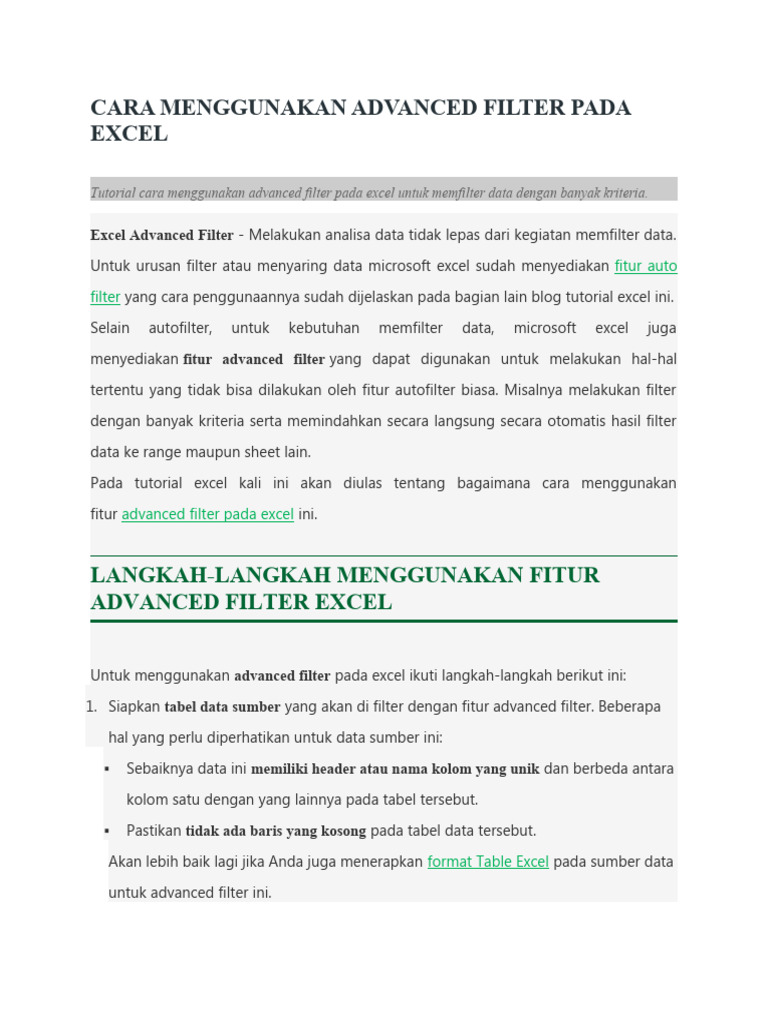 Cara Menggunakan Advanced Filter Pada Excel | PDF | Komputer