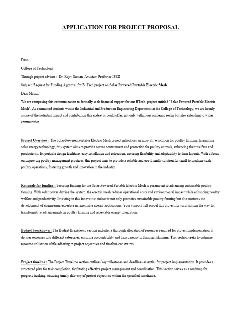 Application For Project Proposal Final | PDF | Solar Power | Solar Panel