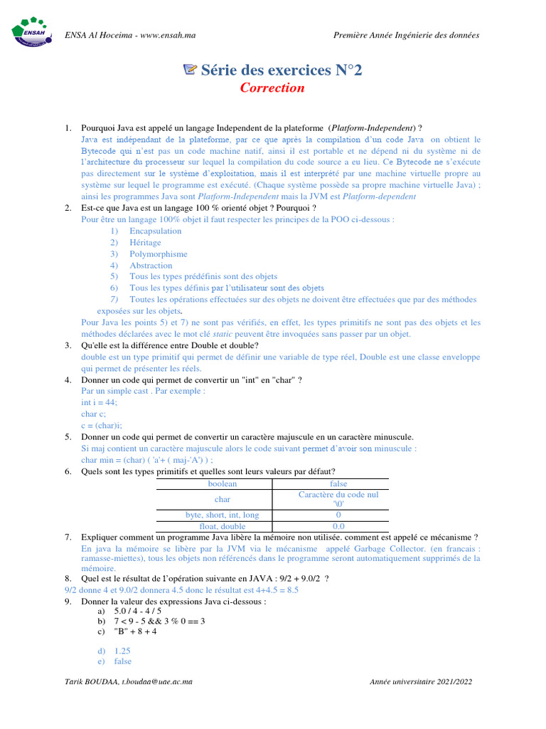 Exercices Java : Concepts et Corrections | PDF | Java (Langage de ...