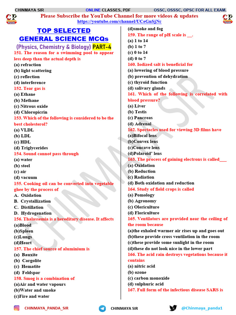 Top 500 Selected General Science Questions Part 4 by CP SIr | PDF ...