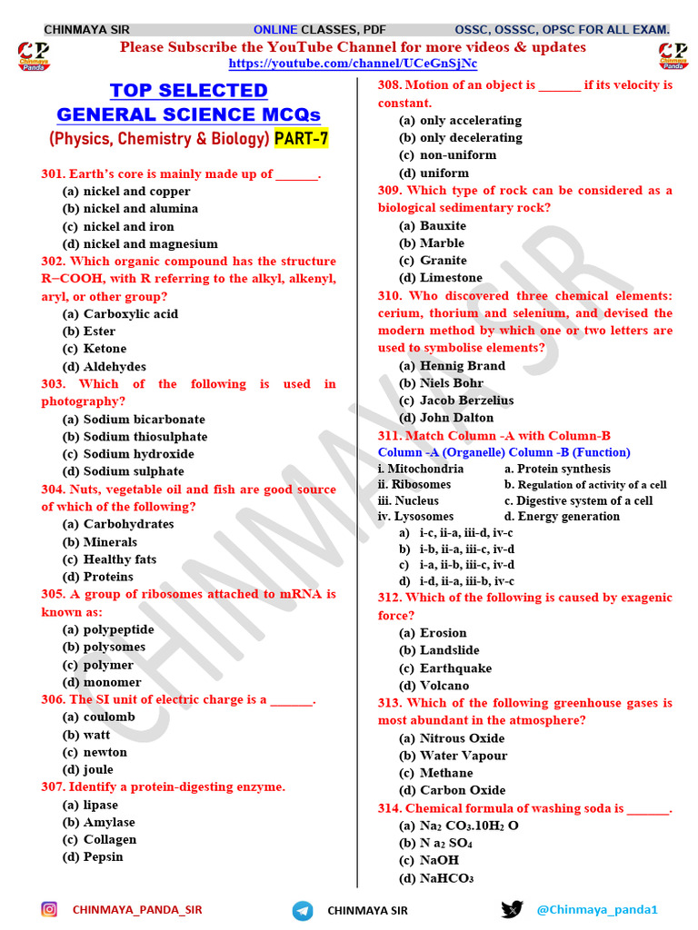 Top 500 Selected General Science Questions Part 7 by CP Sir | PDF ...