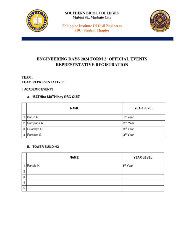 Engineering Days 2024 Form 2 | PDF