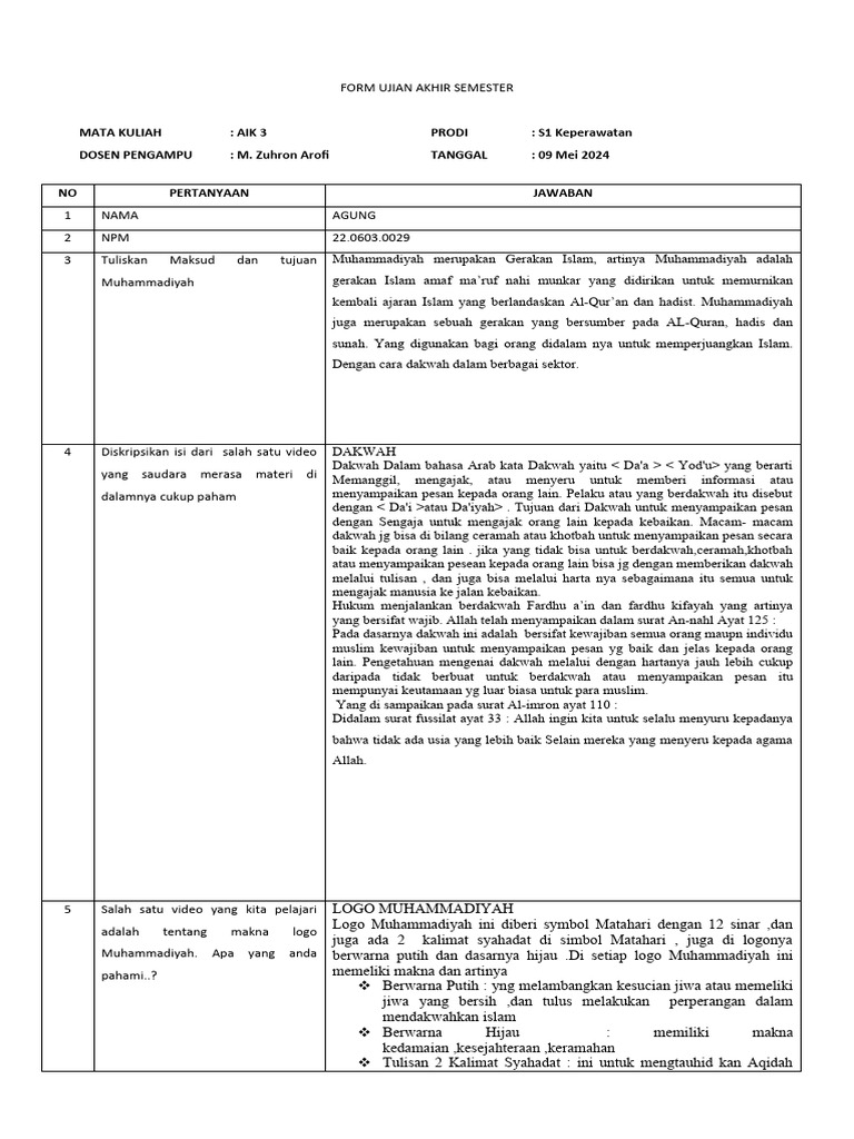FORM UJIAN AKHIR SEMESTER AIK (Agung) Fix | PDF | Karier & Perkembangan