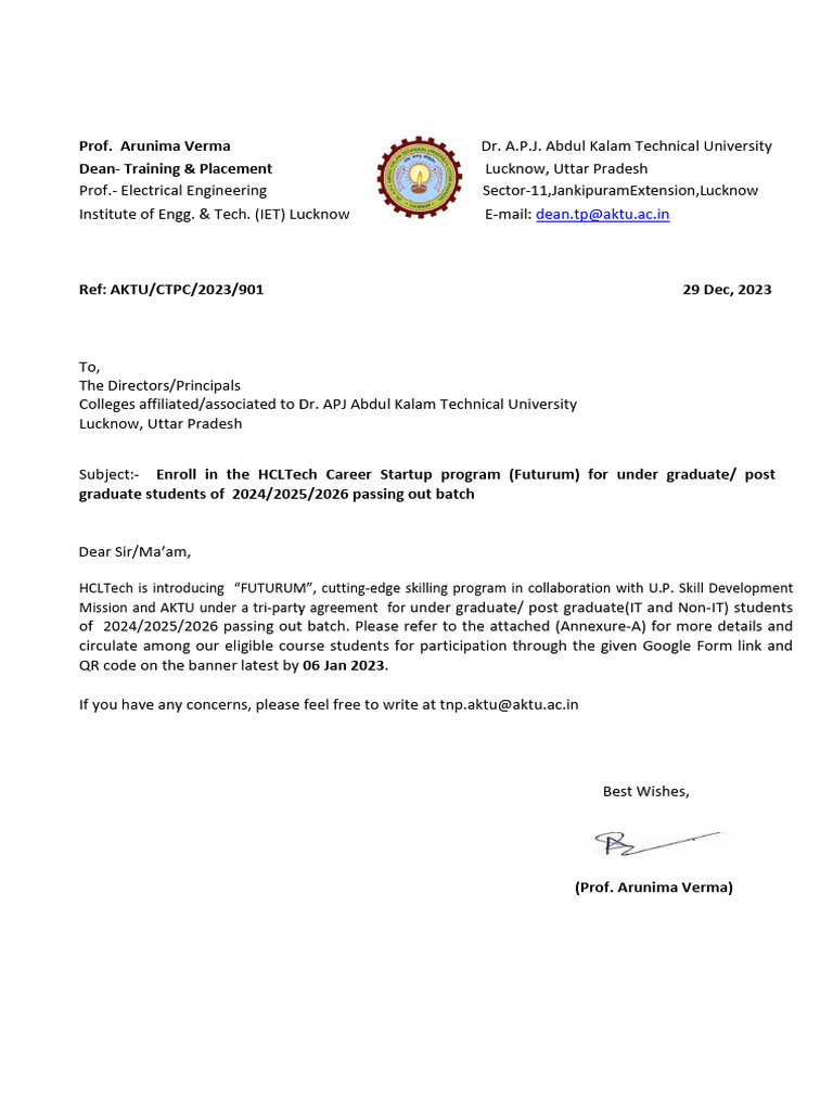 AKTU Circular | PDF | Technology & Engineering