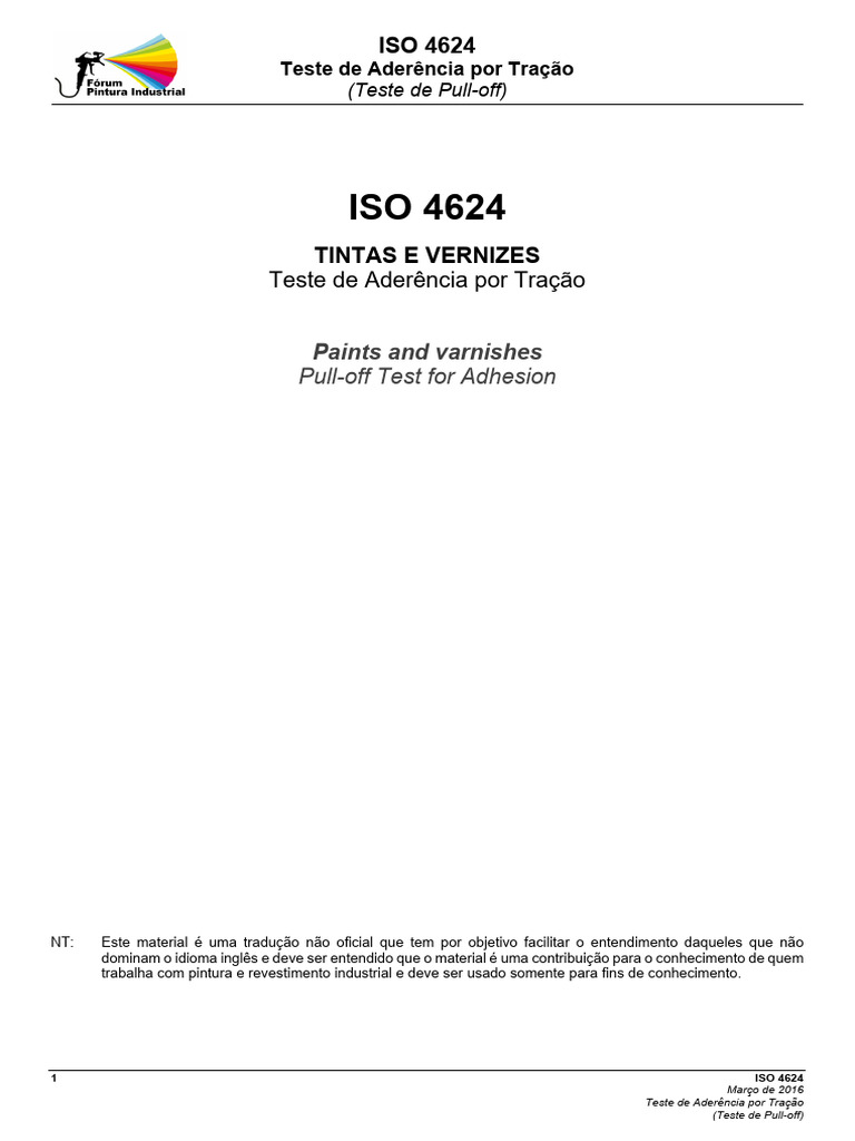 Teste de Aderência ISO 4624:2016 | PDF | Tinta | Falha (Geologia)
