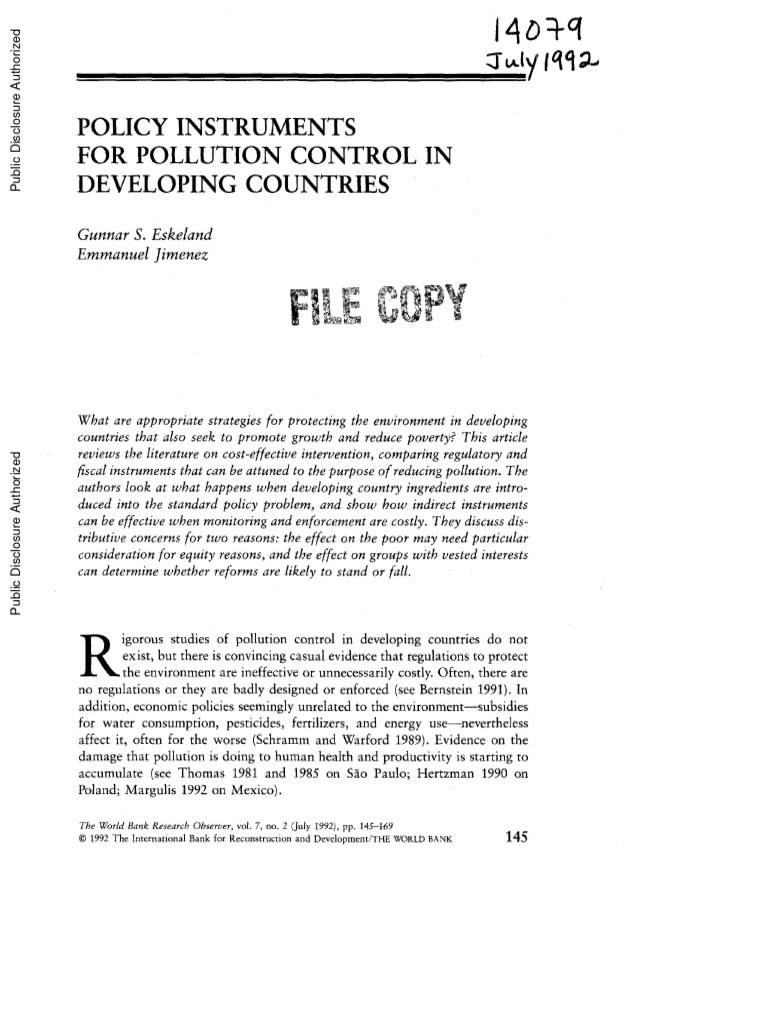 Policy Instruments For Pollution Control | PDF | Externality | Taxes