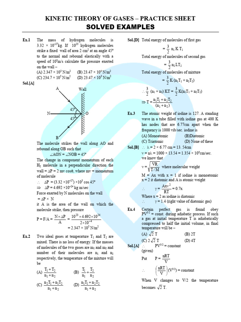 Kinetic Theory of Gases - Practice Sheet | Download Free PDF | Gases | Temperature