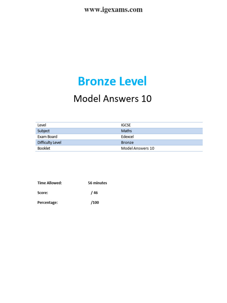 C10 Bronze Level Model Answers IGCSE9 1 MA 1 | PDF | Mathematical ...