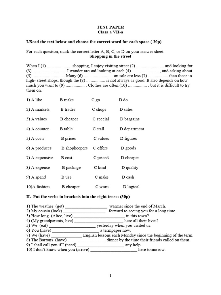 Test Cls VII | PDF | Linguistics | Grammar