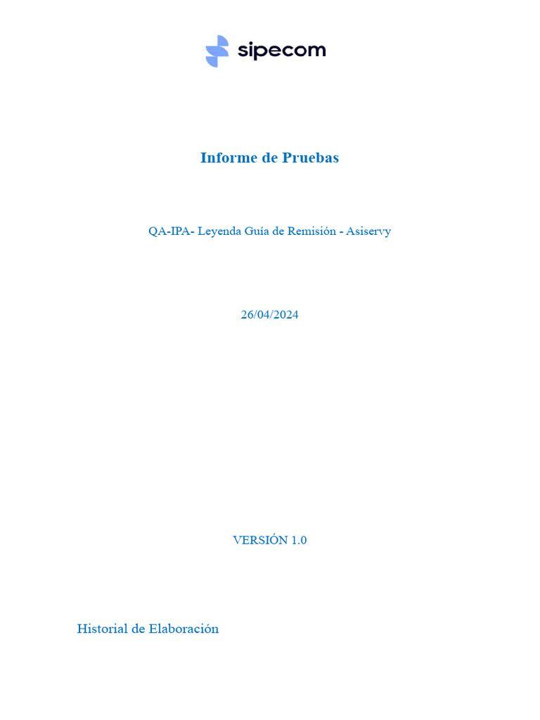 Informe de Pruebas-Leyenda Guía de Remisión - Asiservy | PDF | Informática