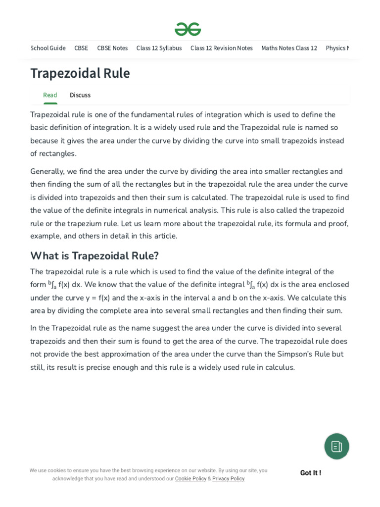 Trapezoidal Rule - Definition, Formula, Examples, and FAQs | PDF ...