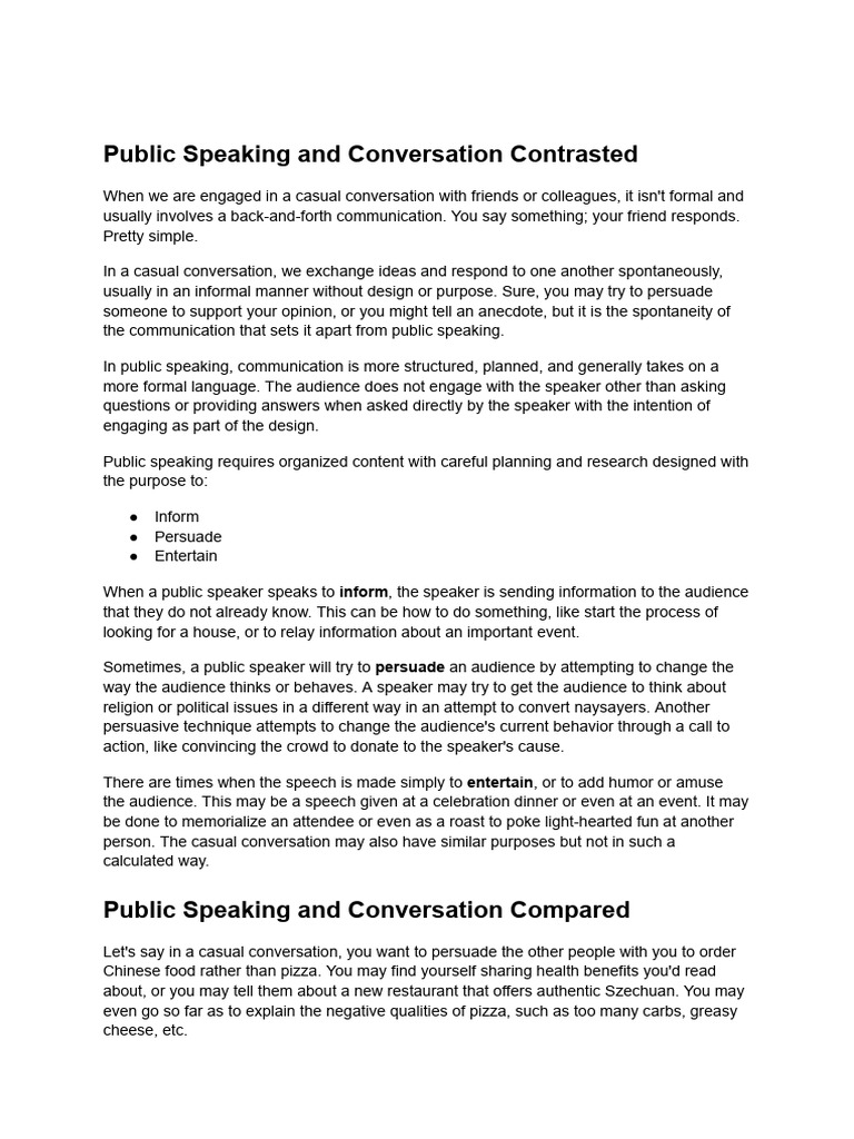 Public Speaking and Conversation Contrasted | PDF | Public Speaking ...