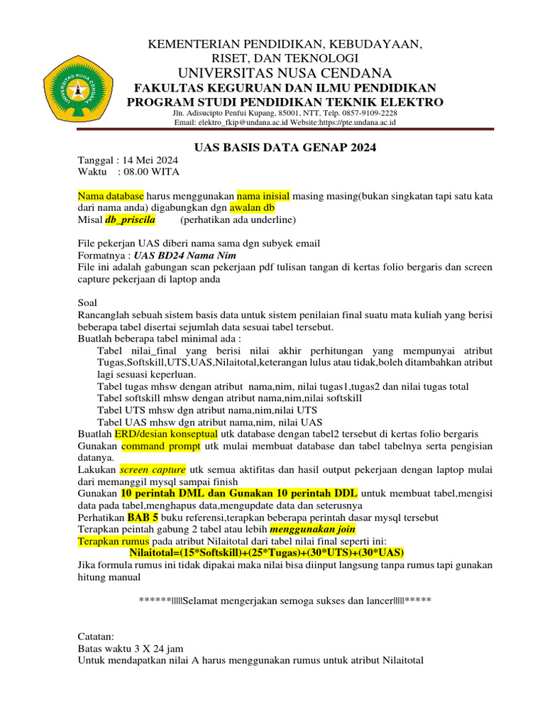 UAS Basis Data PTE Genap 2024 | PDF