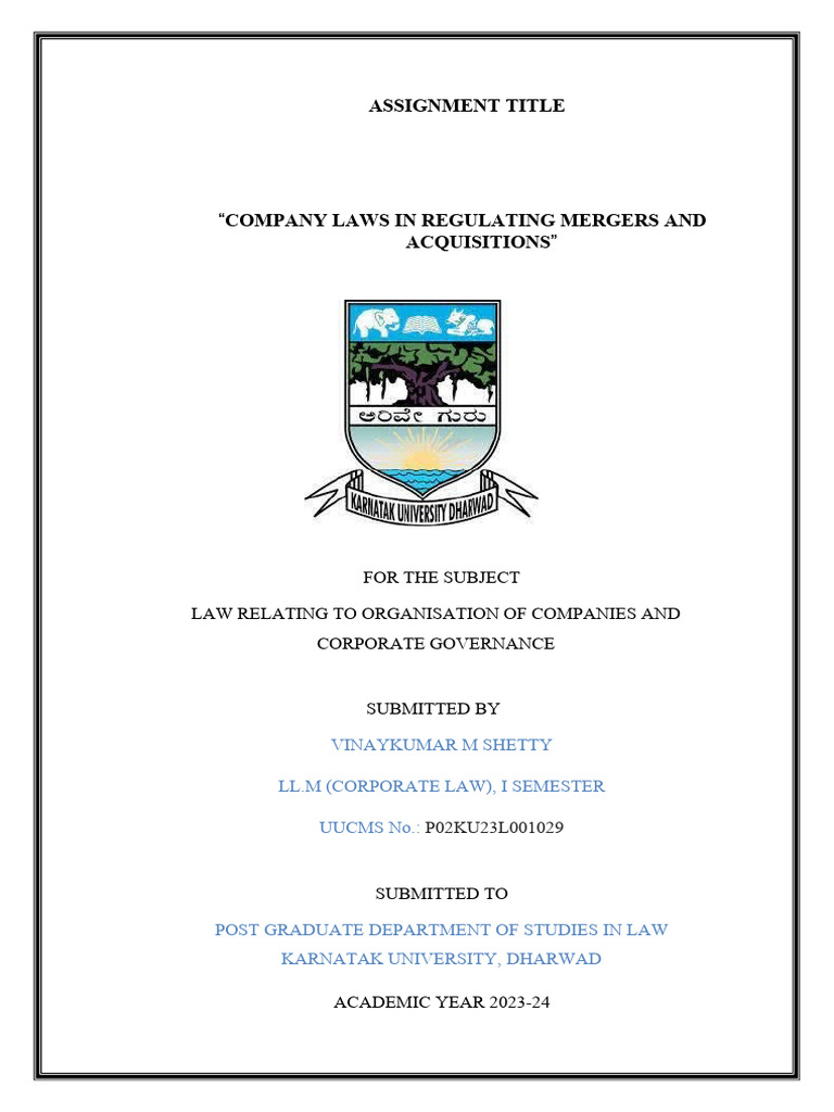 Company Law LLM Project PDF | PDF | Mergers And Acquisitions | Takeover