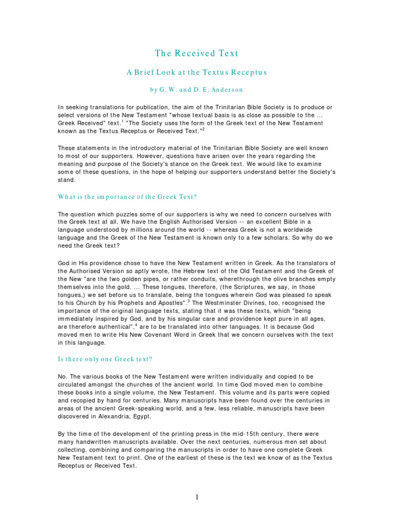 The Received Text | PDF | King James Version | New Testament