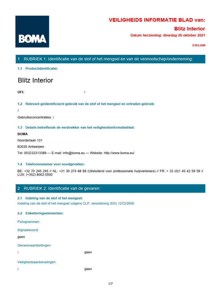 Blitz Veiligheidsfiche | PDF