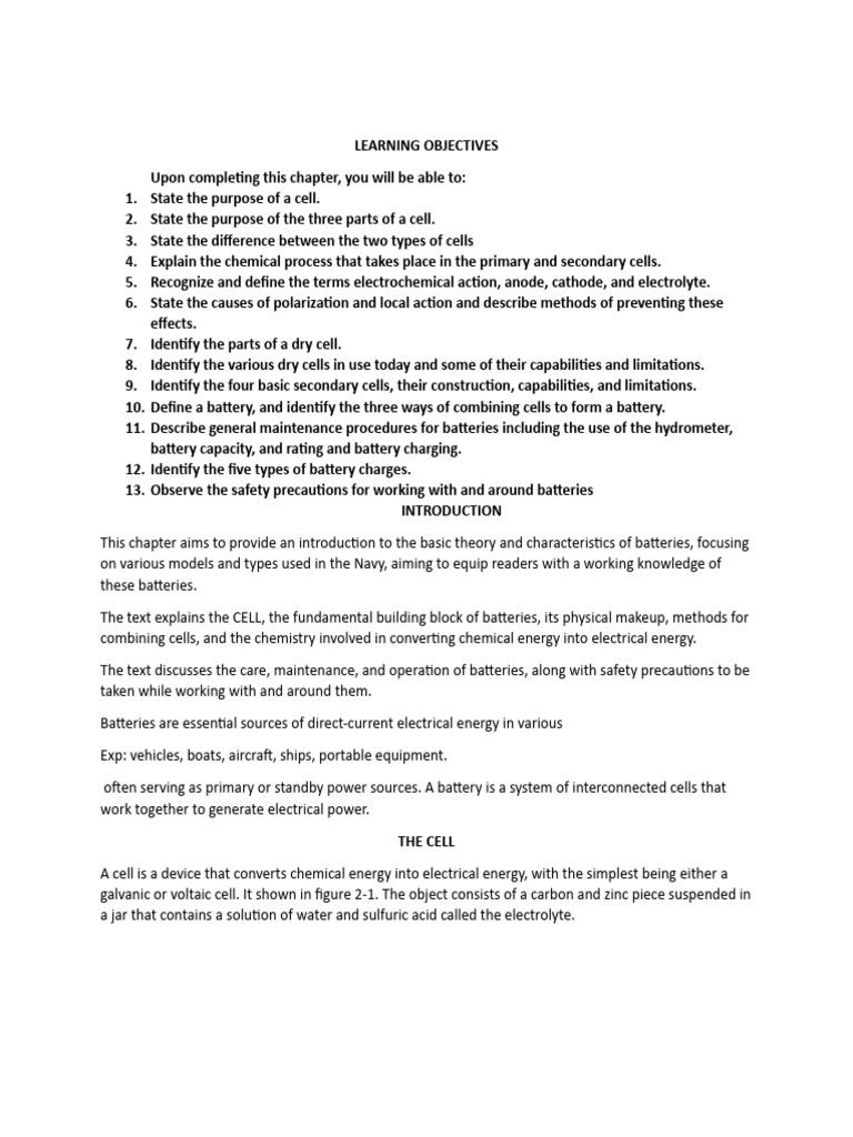 Summary in Basic EE Batteries 1 | PDF | Electrode | Anode