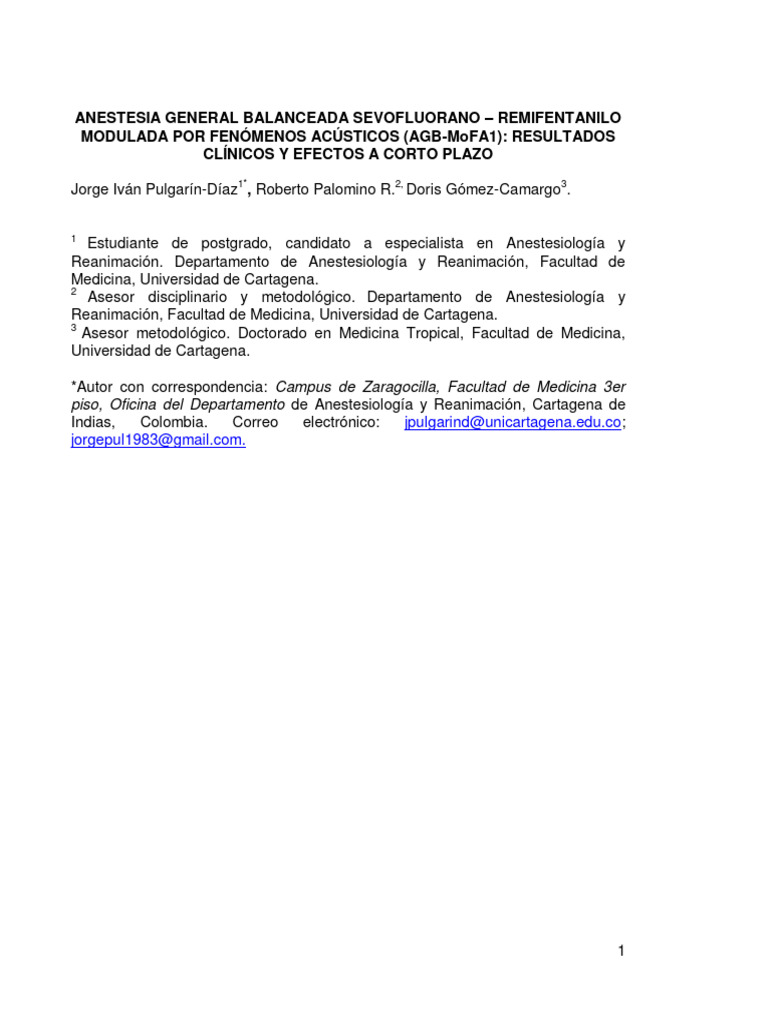 Anestesia General Balanceada Sevofluorano - Remifentanilo Modulada Por ...