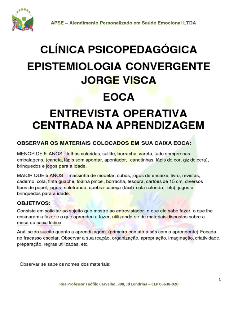 Roteiro de Observação - Eoca | Download grátis PDF | Aprendizado ...