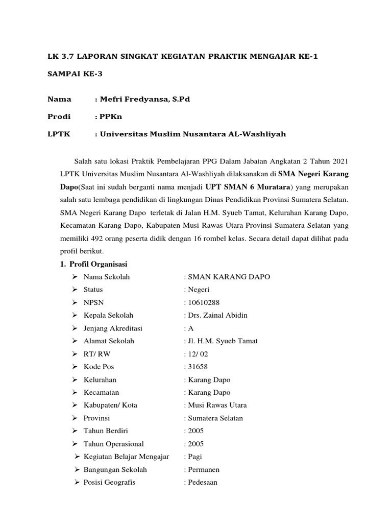 LK. 3.7 Laporan Singkat PPL - Compressed | PDF