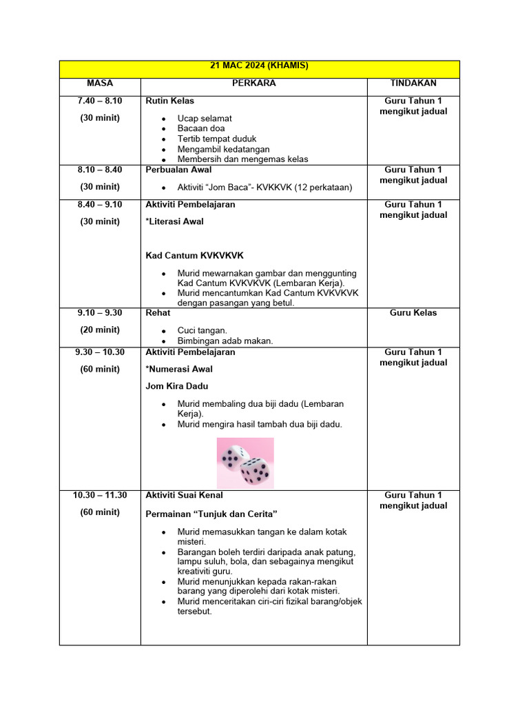Aktiviti Transisi Tahun 1 - Khamis Edited | PDF