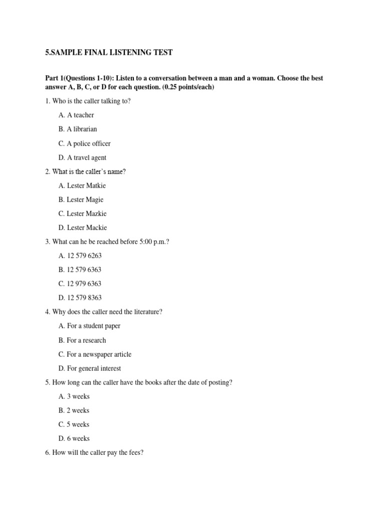 Final Listening Test Sample | PDF | Libraries