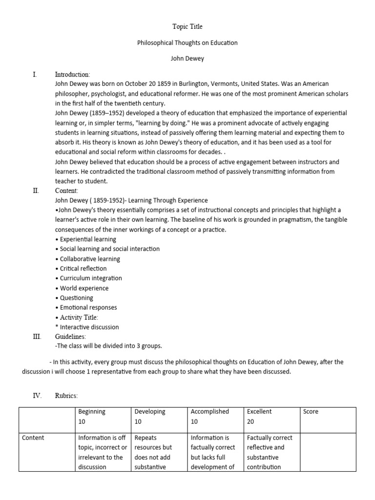 Topic Outline - Educ 204 | Download Free PDF | John Dewey | Learning