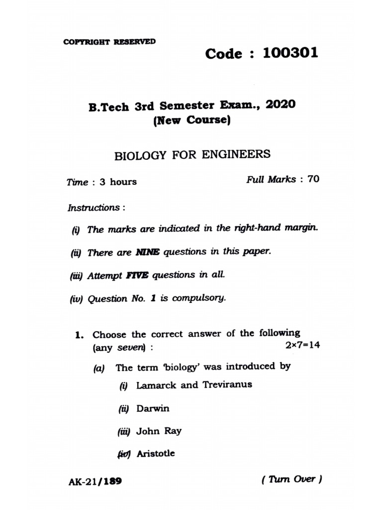 Biology For Engineers-2020 | PDF