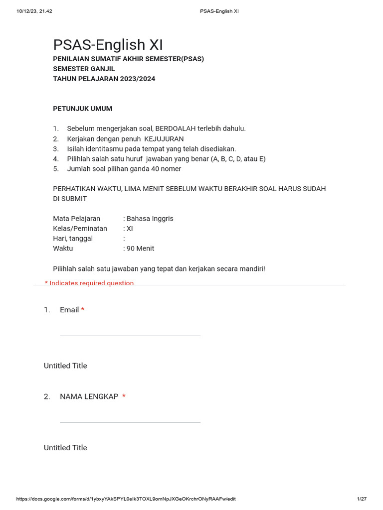 PSAS-English XI Peminatan - Google Forms | PDF | Snow White