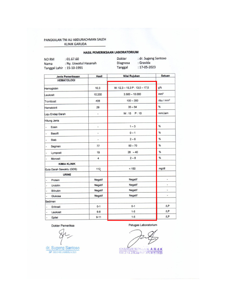 Bukti Rentang Nilai Normal Pada Setiap Pemeriksaan | PDF