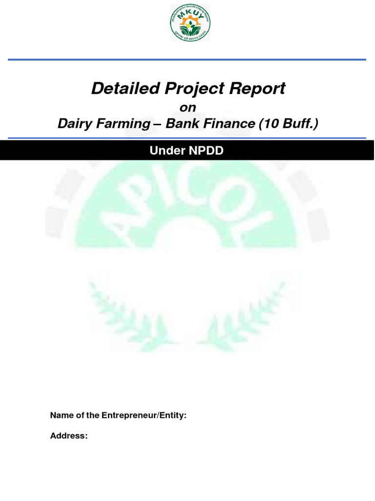 Dairy Farming Project Report for Bank Finance | PDF | Dairy Farming | Milk